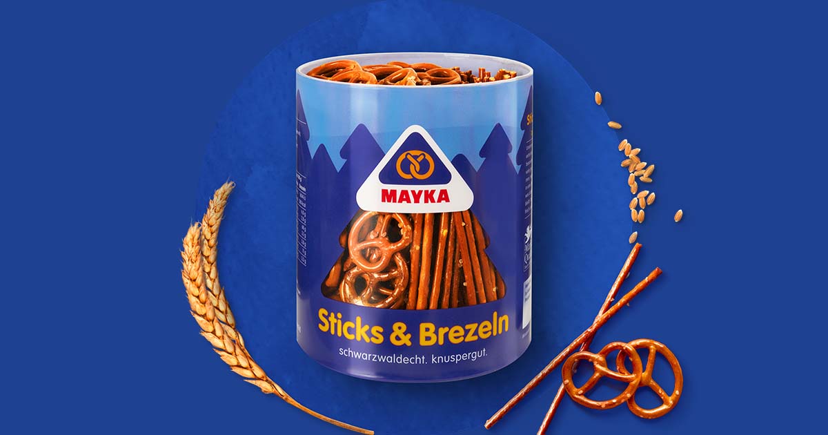 Knabbergenuss hoch 2: MAYKA Sticks & Brezeln in der Mixdose